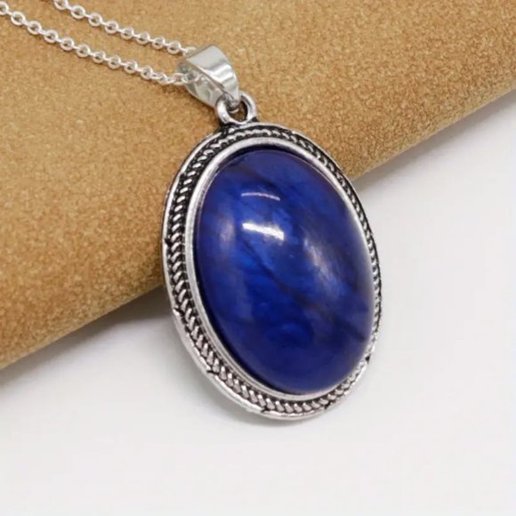 Jewelry | Oval Vintage Blue Stone Pendant Necklace | Poshmark